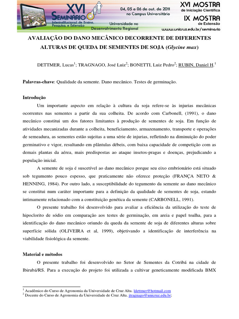 AVALIAÇÃO DO DANO MECÂNICO DECORRENTE DE DIFERENTES ALTURAS DE QUEDA DE ...