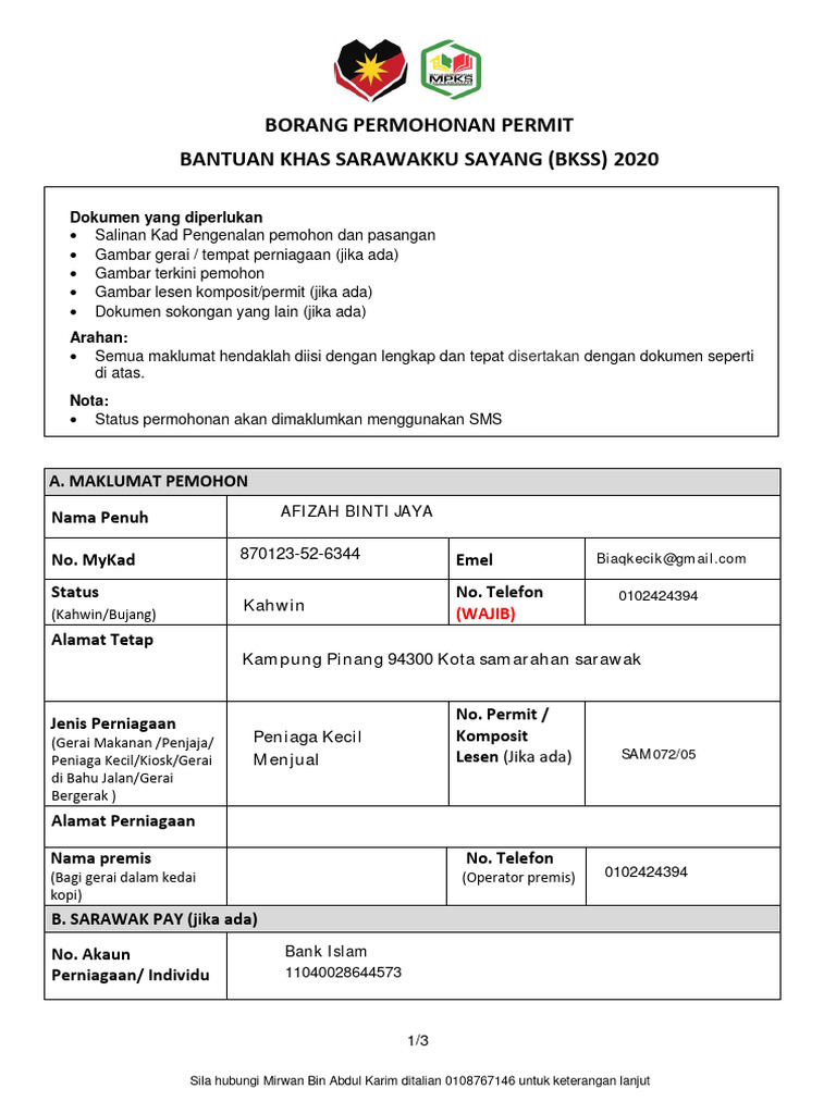 Borang Permohonan Permit Sementara - Dah Isi | PDF