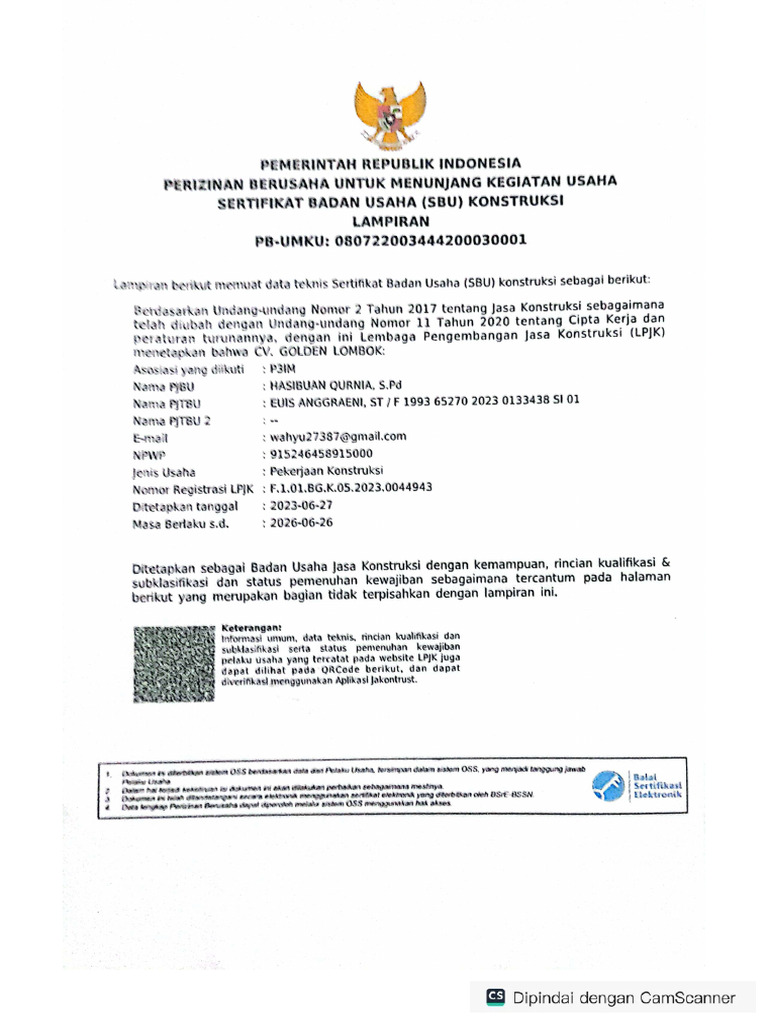 Sbu CV Golden Lombok | PDF