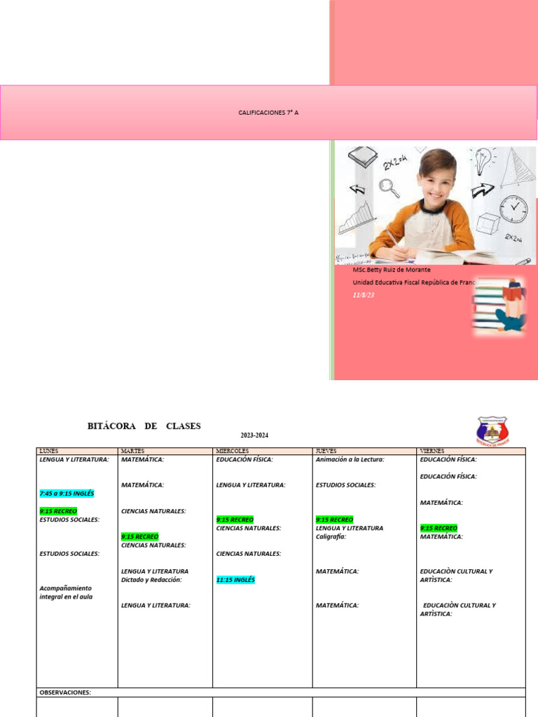BITÁCORA DE CLASES PARA IMPRIMIR 7mo 2023 | PDF