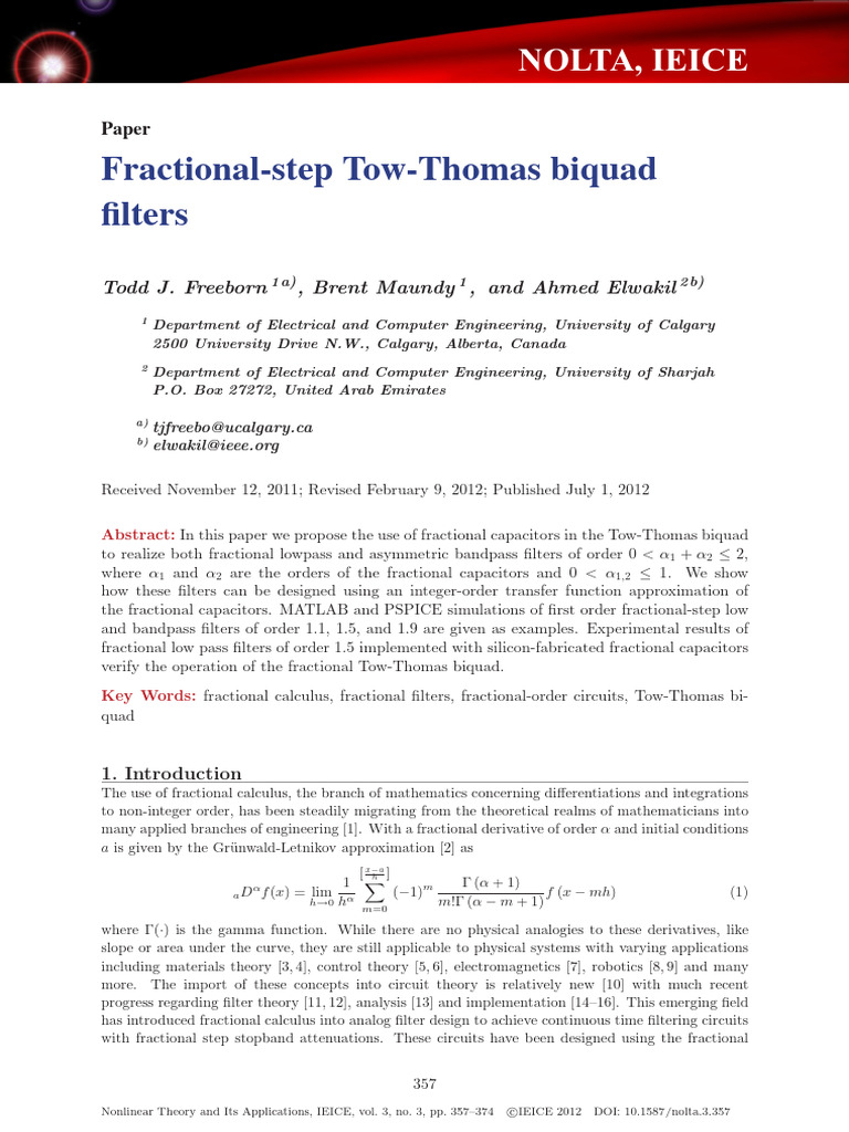 Fractional-Step Tow-Thomas Biquad Filters: Nolta, Ieice | Download Free ...