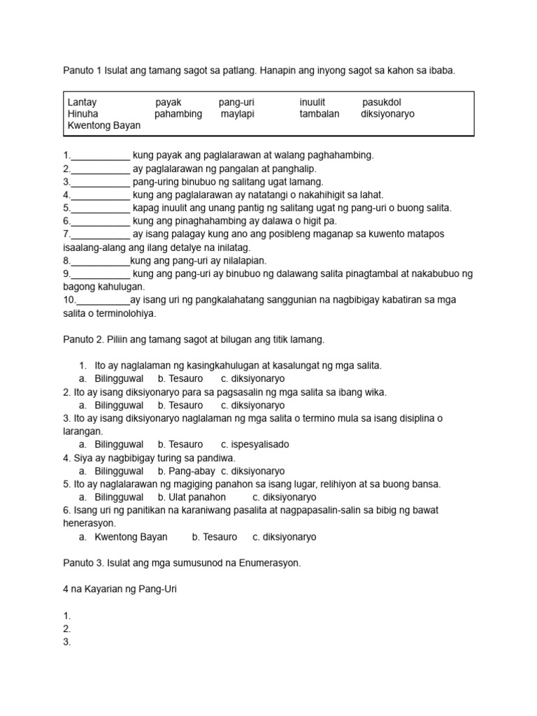 Grade 4 Filipino Summative Exam | PDF