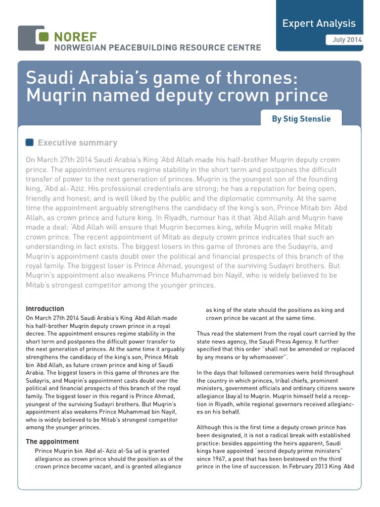 Saudi Arabia's Power Shift: Muqrin's Role | PDF | House Of Saud | Saudi ...