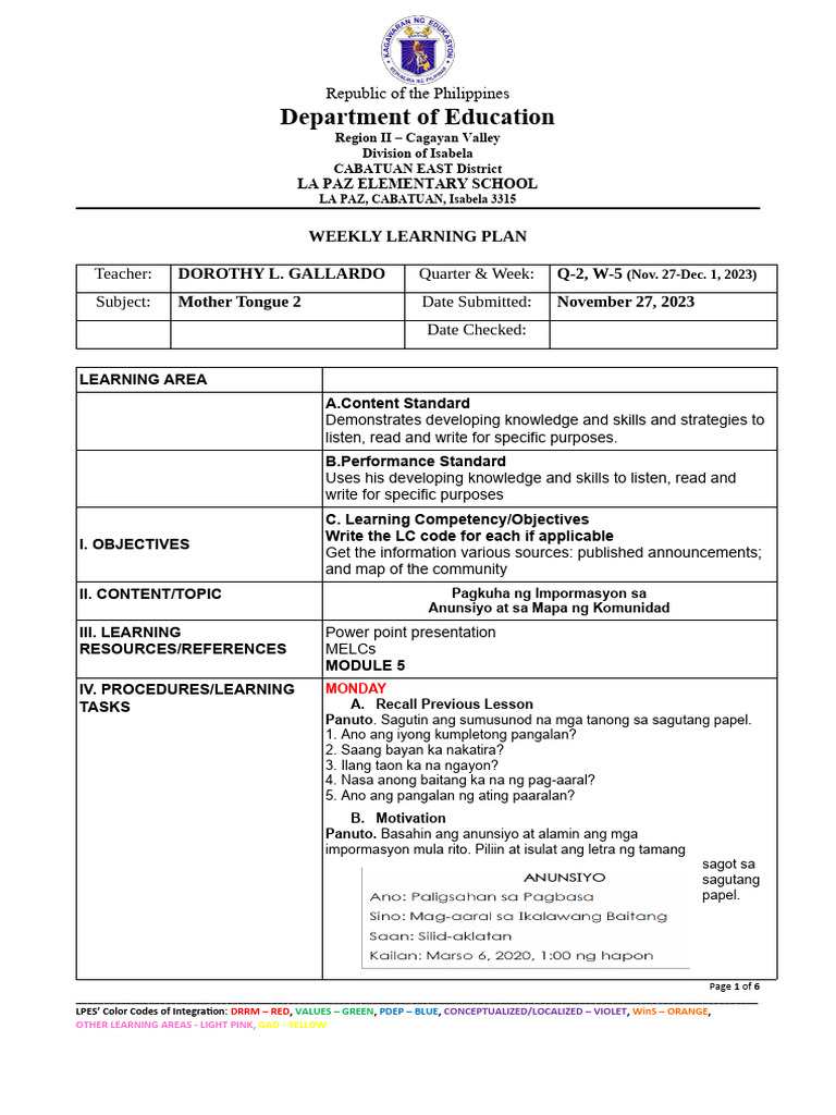 DLL - MTB 2 Week 5 2nd Quarter | PDF