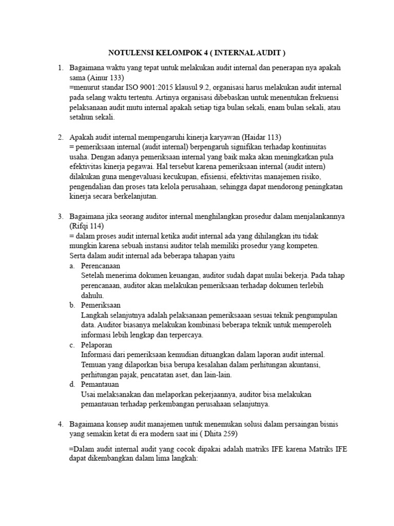 Notulensi Kel 4 (Audit Internal) | PDF | Karier & Perkembangan