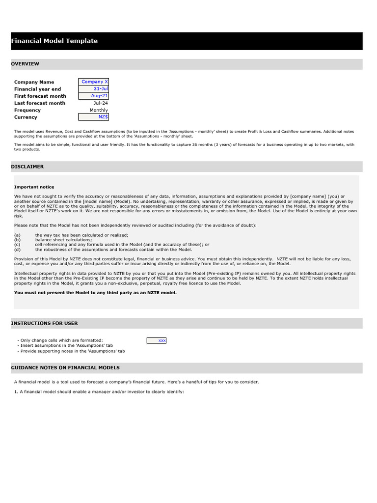 Financial Model Short Form Monthly Template | PDF | Financial Modeling ...