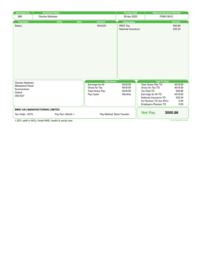 Payslip Template | PDF