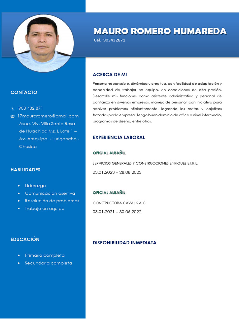 CV - Mauro Romero Humareda | PDF