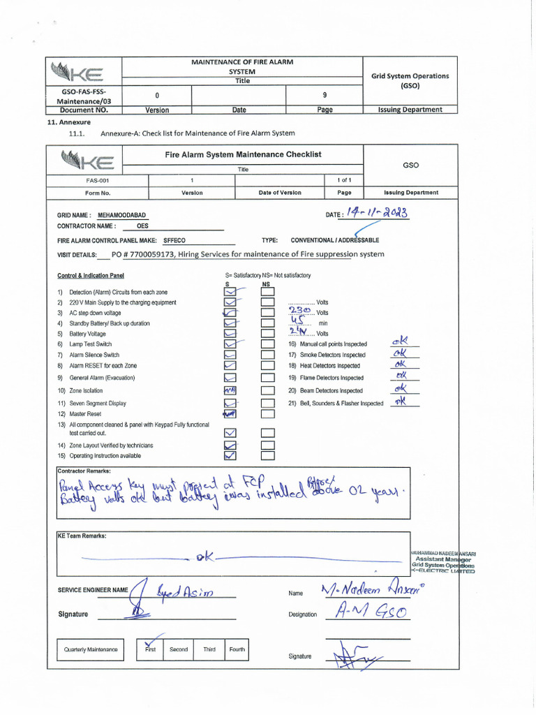 FA & FS Maintenance Mehmoodabad | PDF