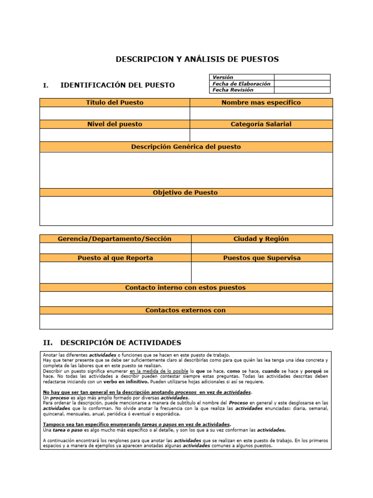 Formato Descripción de Puestos | PDF | Crecimiento personal y profesional | Negocios