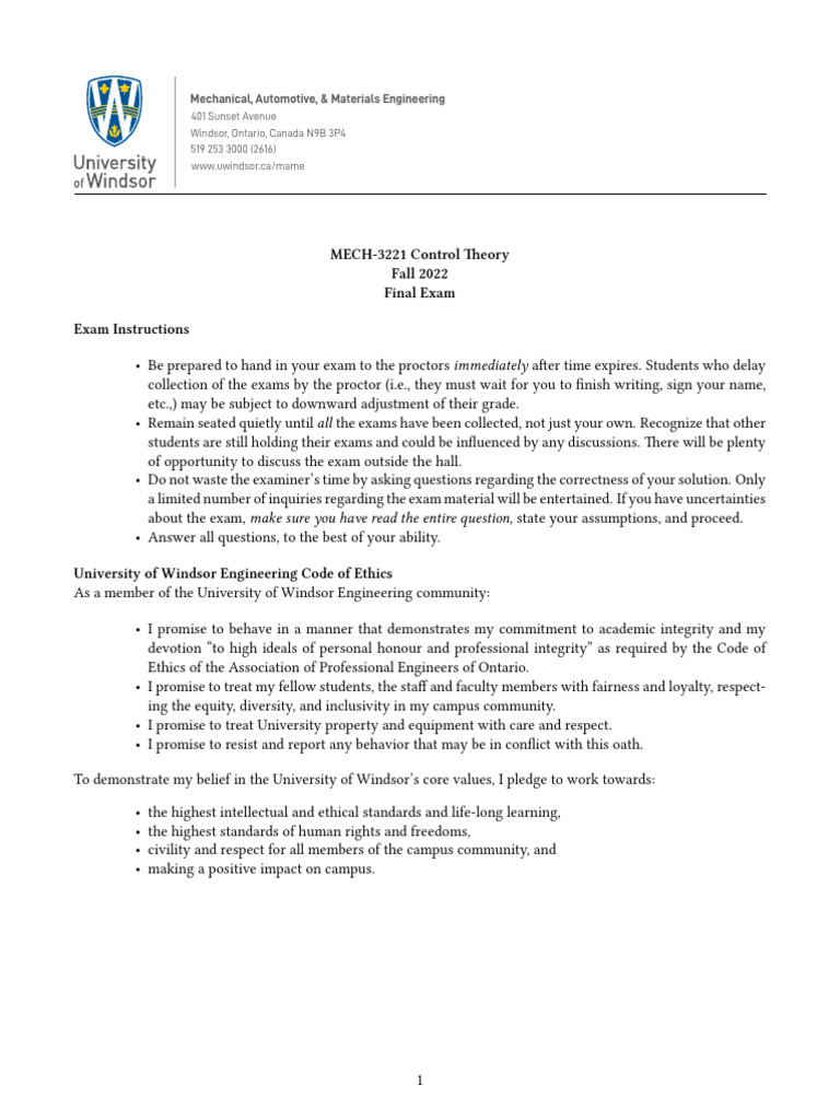 Final 2022 Soln | PDF | Control Theory | Damping