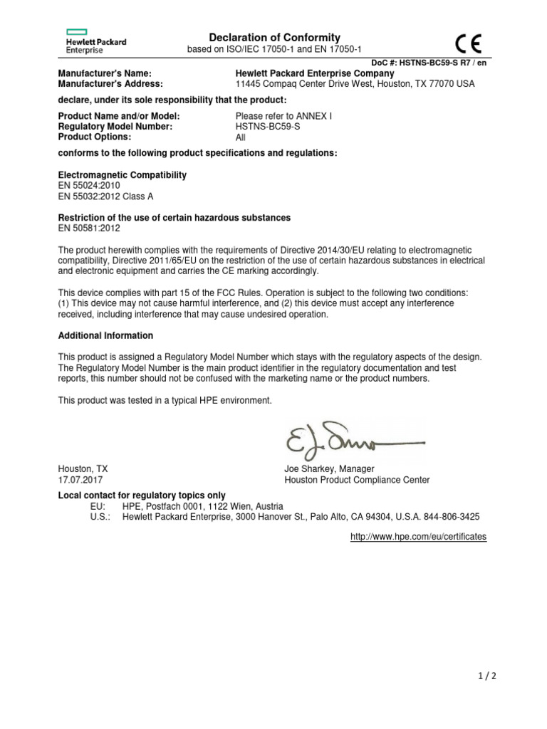 HPE ProLiant BL460c, WS460c Graphics Gen9 Server Blade EUDoC HSTNS-BC59 ...