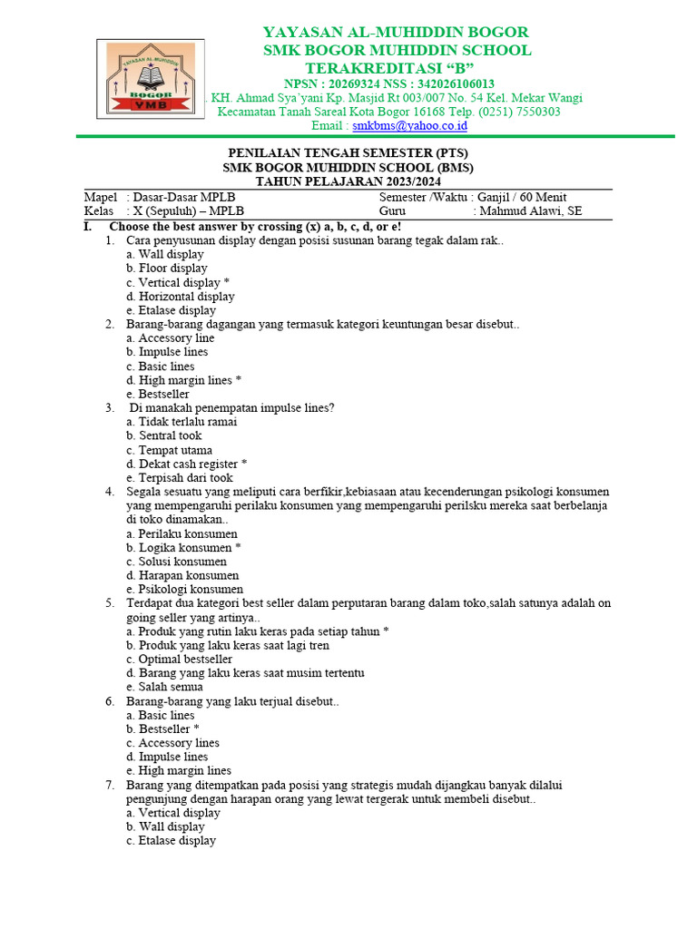 Kunci Jawaban Penataan Produk Kelas 11 NDP Sem 1 Pts | PDF