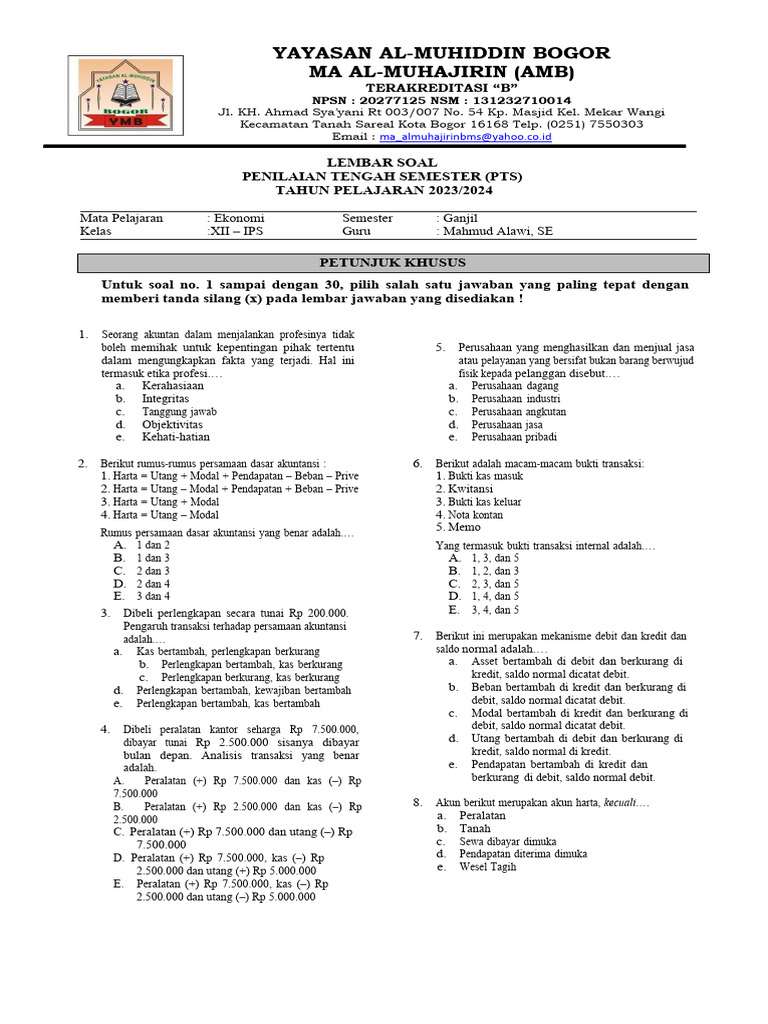 Soal EKONOMI Kelas 12 Pts Ganjil 2023 | PDF