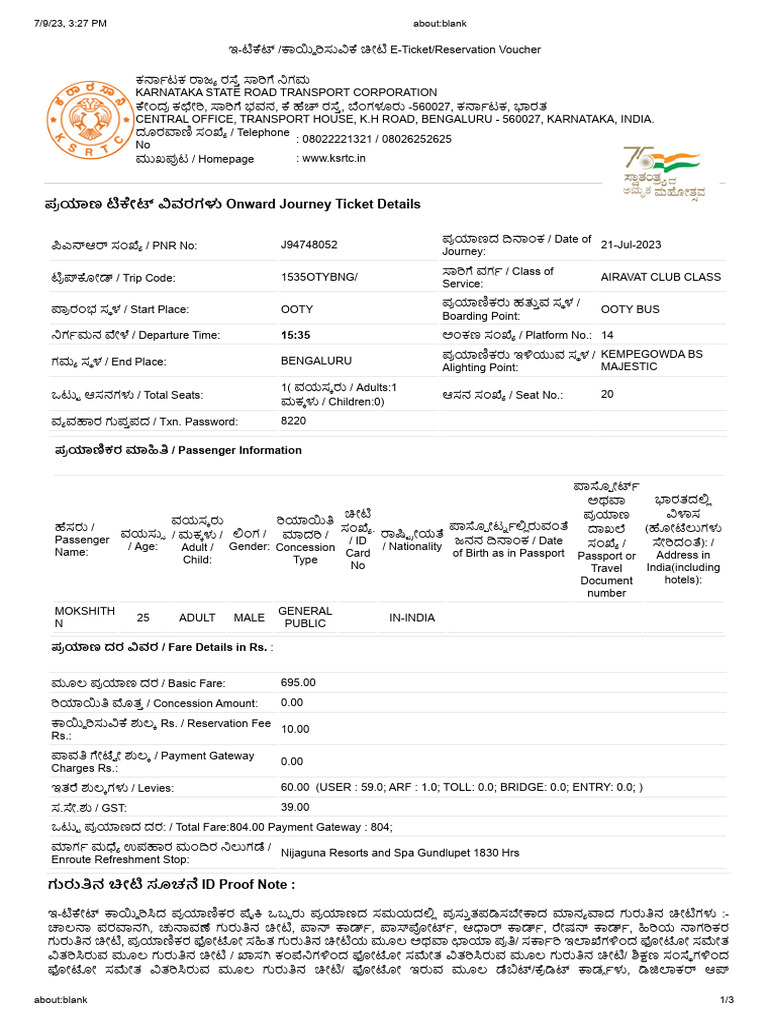 Mokshith Ooty Bangalore | PDF