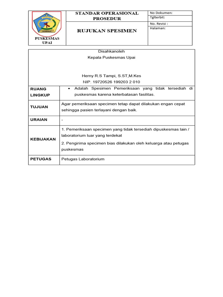 Share Sop Rujukan Spesimen | PDF