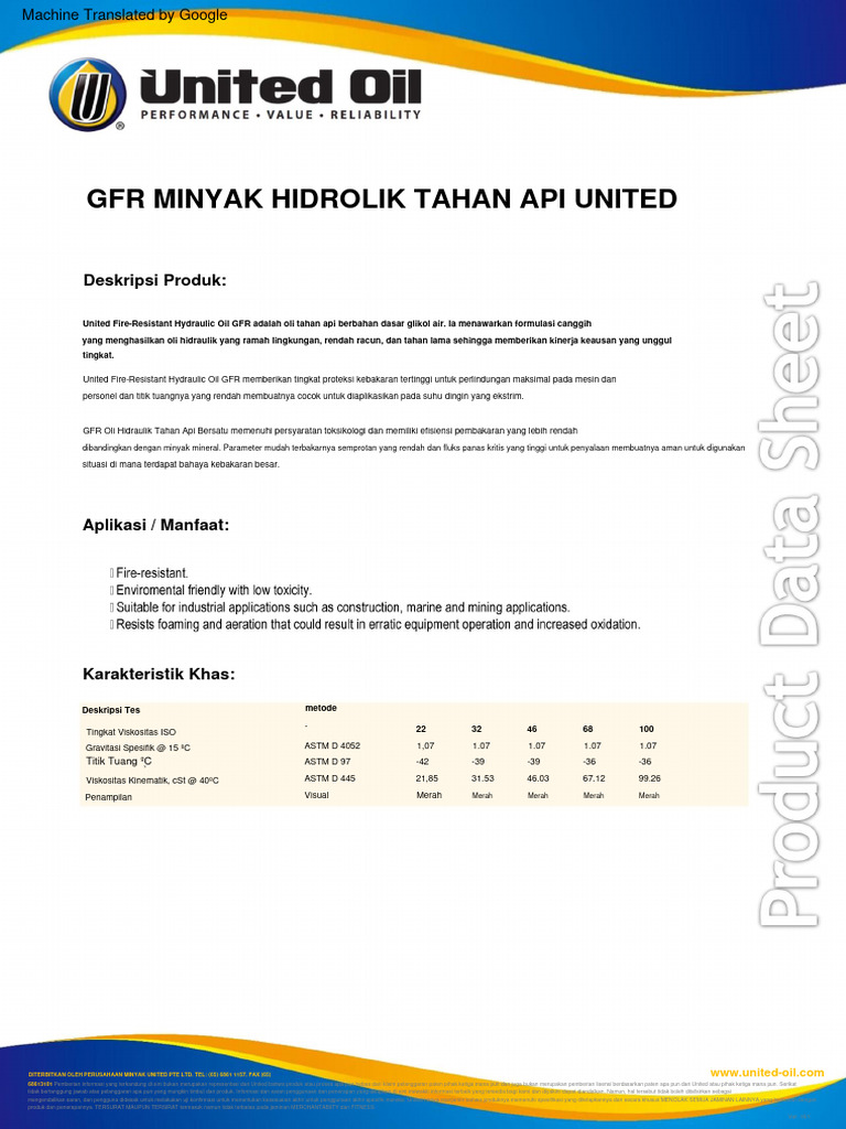 United Fire-Resistant Hydraulic Oil GFR | PDF