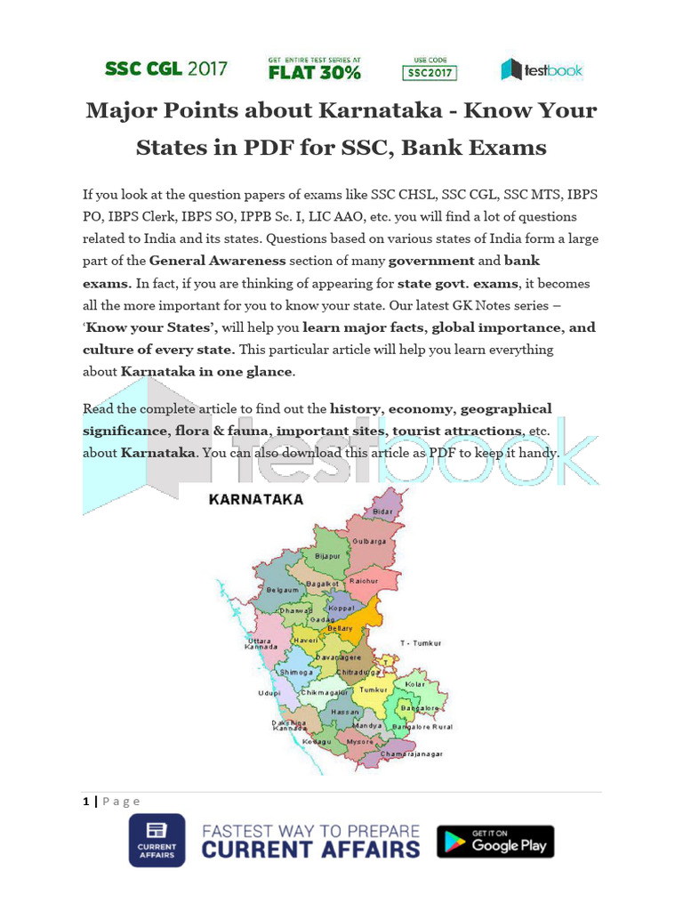 Key Facts About Karnataka State | PDF