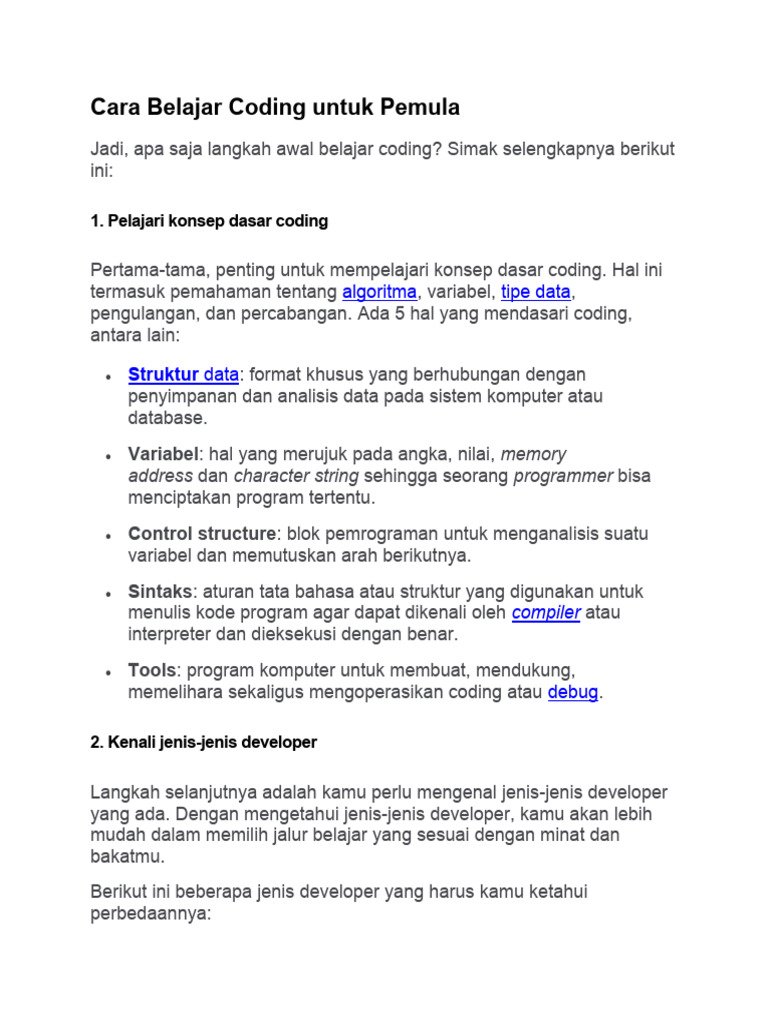 Cara Belajar Coding Untuk Pemula | PDF Cara Belajar Coding Untuk Pemula | PDF