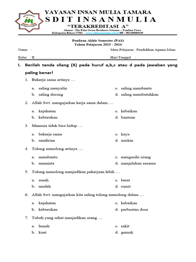 PAS PAI Kelas 2 Semester 1 | PDF | Kesehatan Holistik