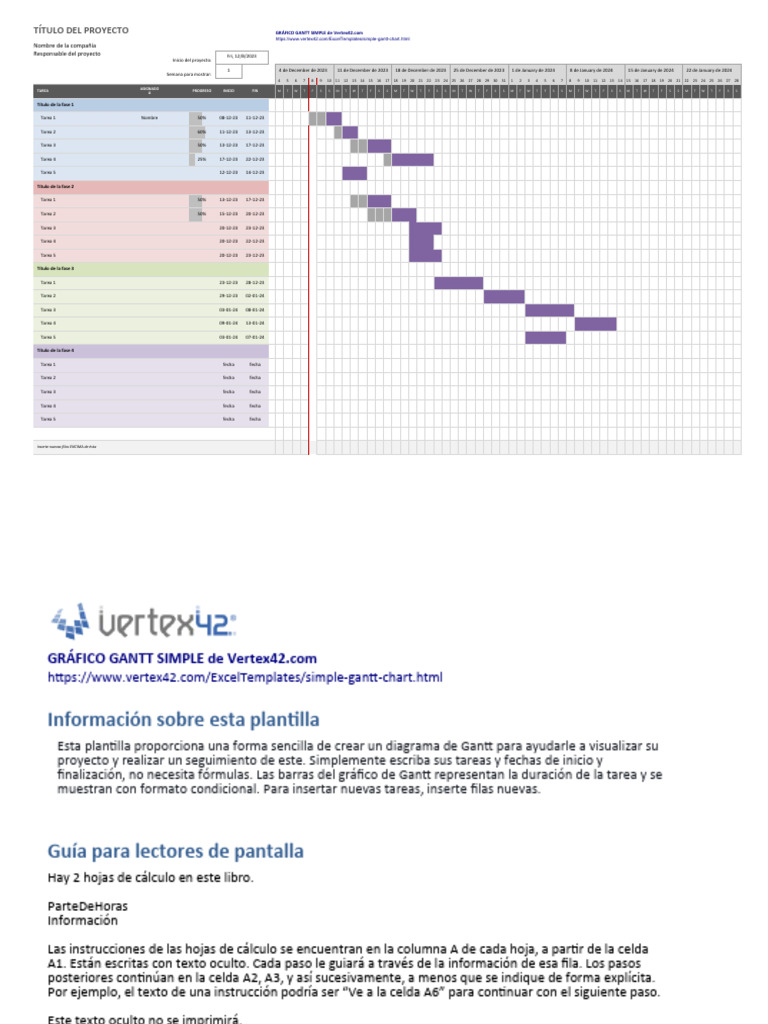 Diagrama de Gantt simple1 | PDF | Hoja de cálculo | Gestión de proyectos