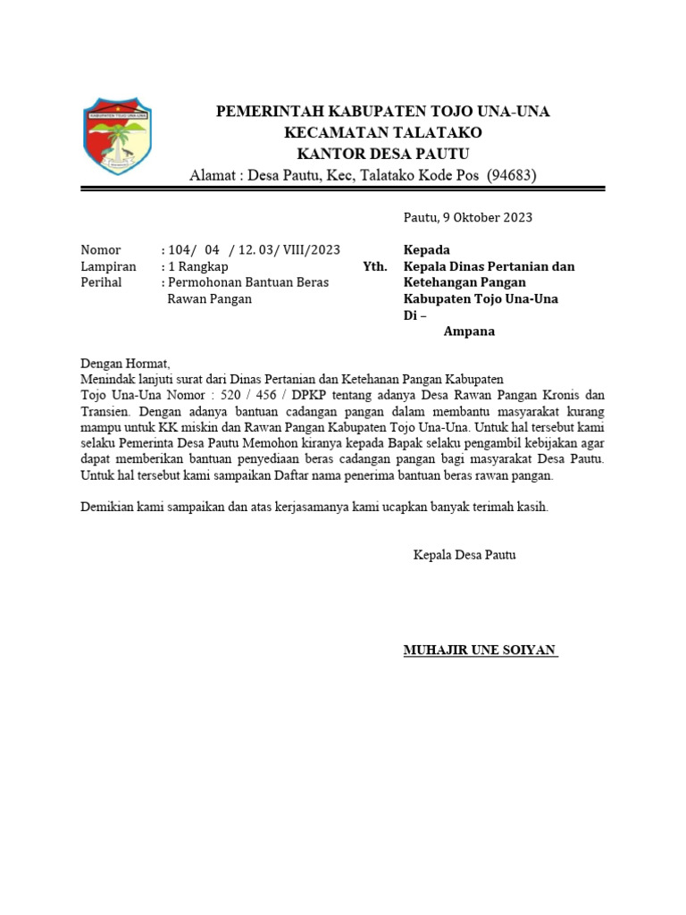 Surat Bantuan Beras | PDF