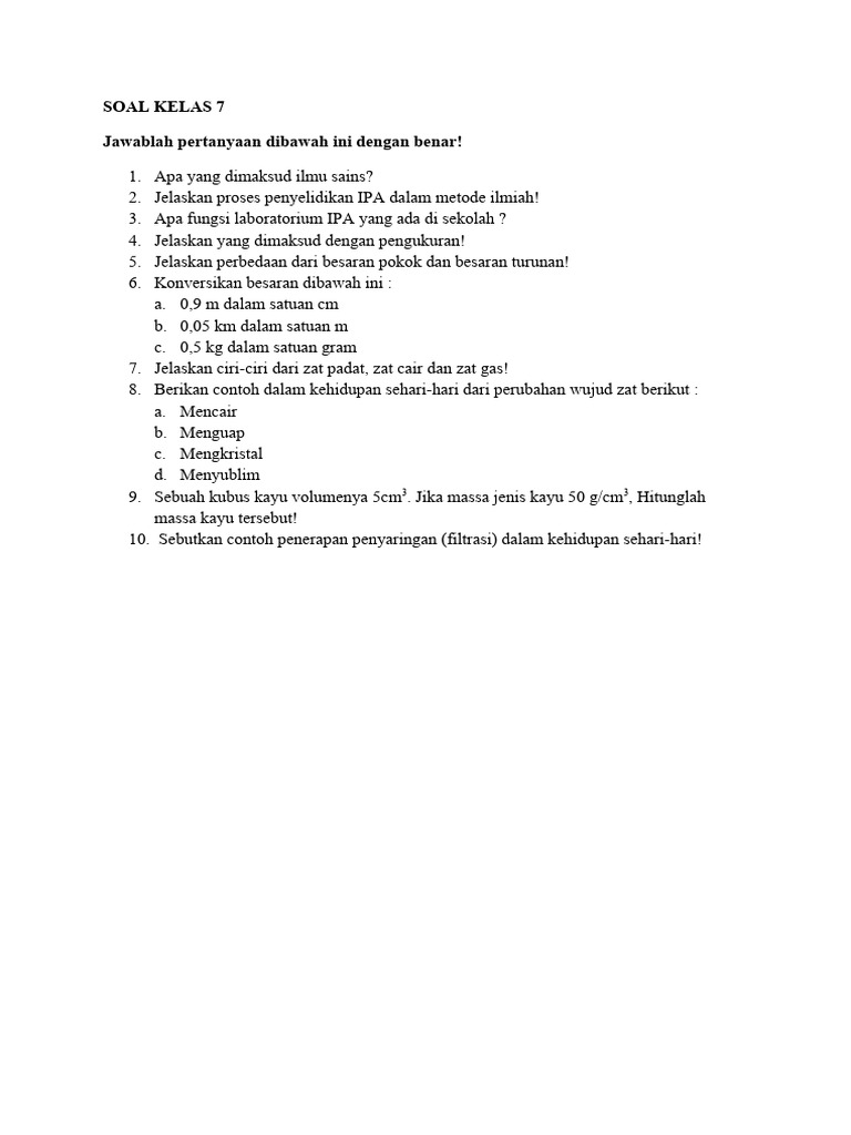 Soal PTS Ipa Kelas 7,8,9 | PDF
