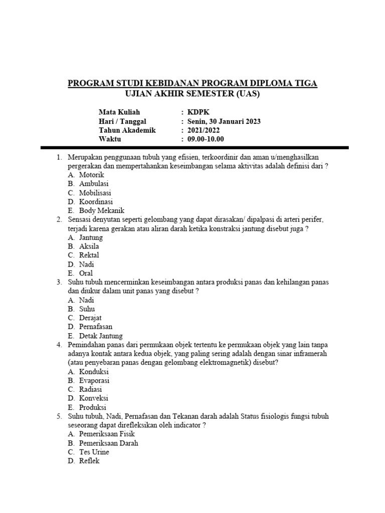 Soal Uas KDPK KEBIDANAN | PDF