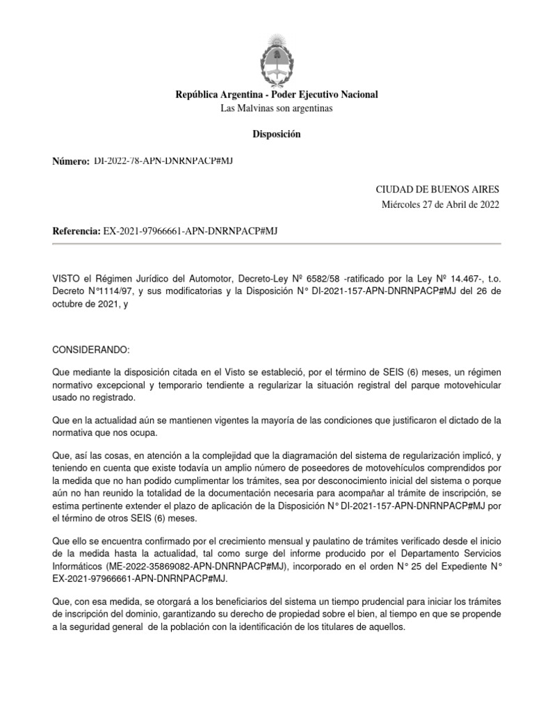 Disp DN 78 22 | PDF | Propiedad | Justicia