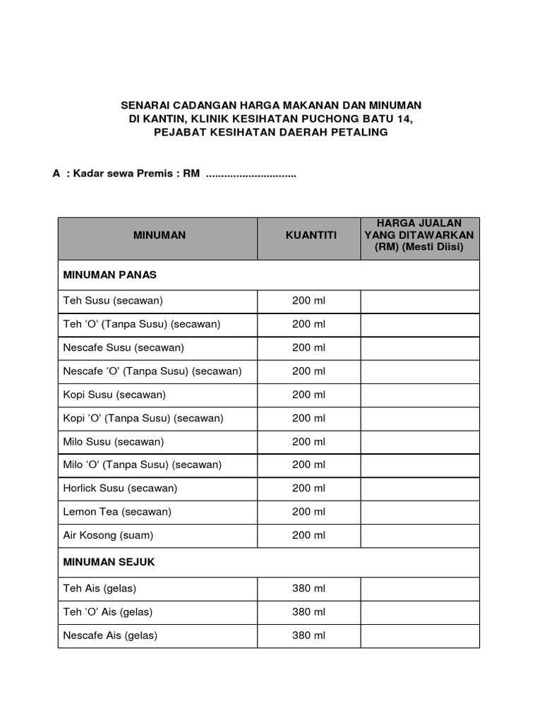 9-LAMPIRAN D - Senarai Cadangan Menu | PDF