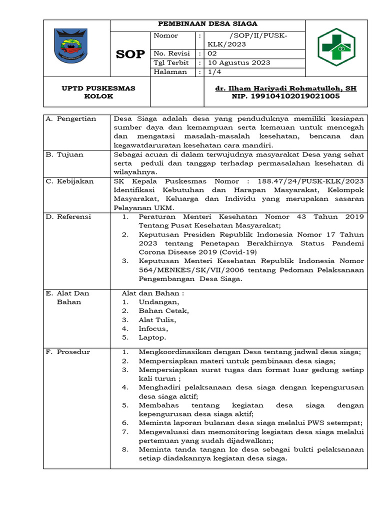 SOP Pembinaan Desa Siaga 2023 Oke | PDF