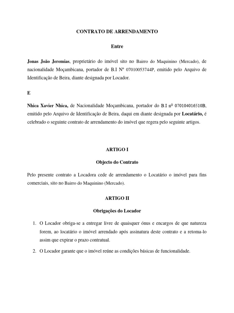 Contrato de Arrendamento | PDF | Leasing | Direito Privado