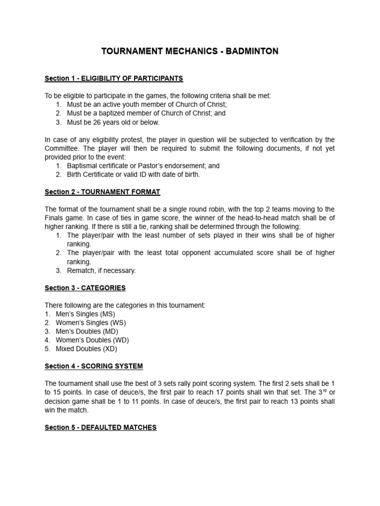 NYG Badminton Mechanics | PDF | Referee | Tournament