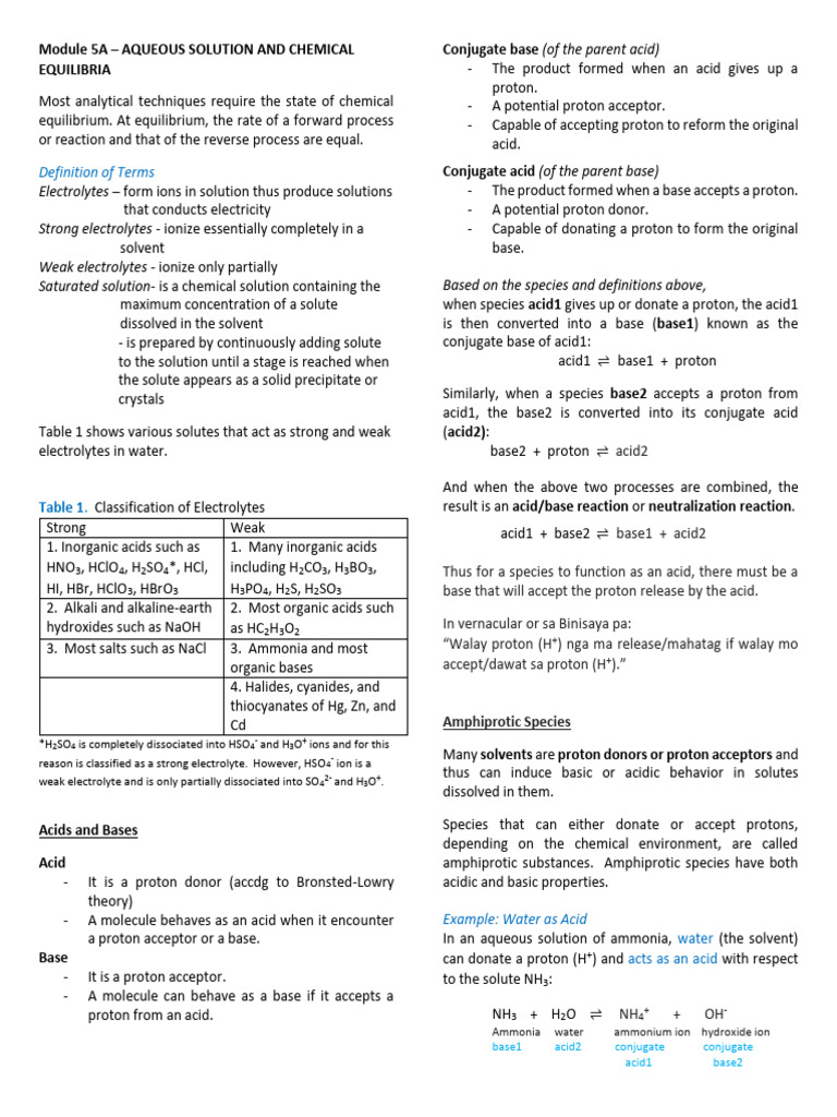 Chem 213 Module 5A-Aqueous Soln and Chemical Equilibria | PDF | Acid | Hydroxide