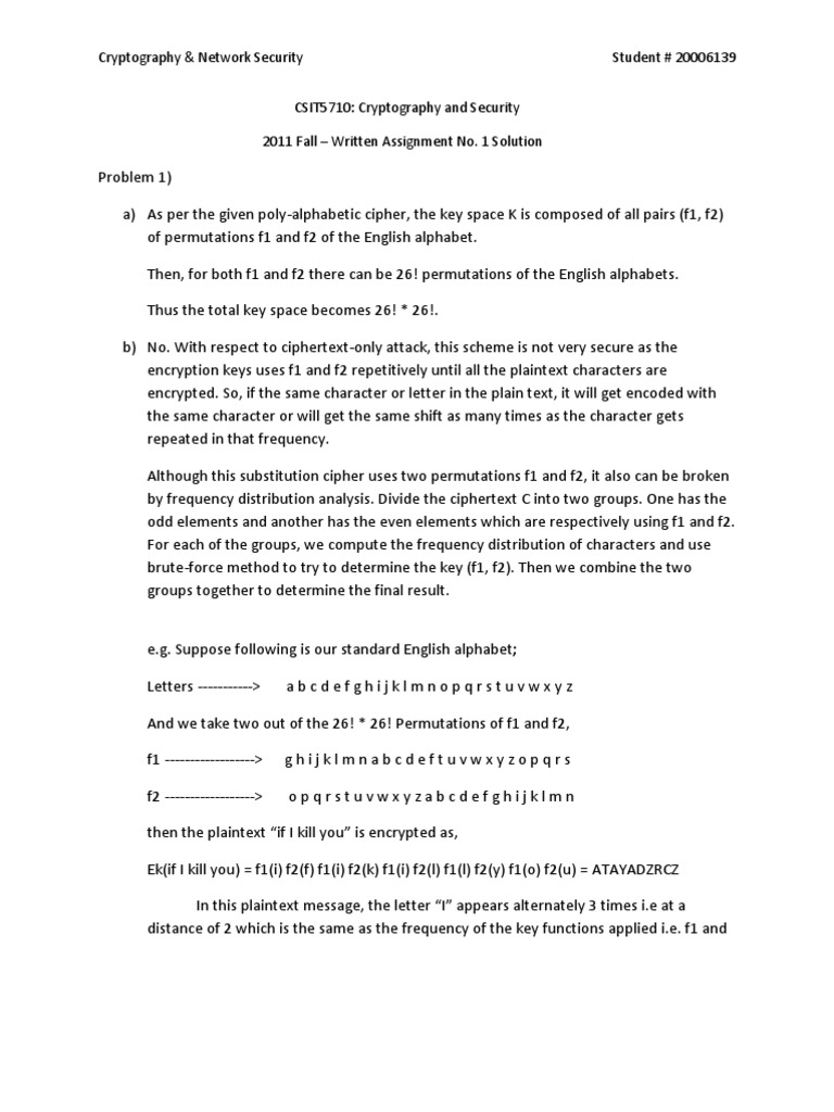 Cryptography Assignment 1 Solution Pdf Cryptography Key Cryptography