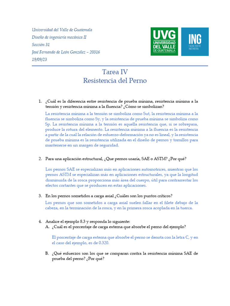 Tarea IV | Descargar gratis PDF | Tornillo | Mecánica