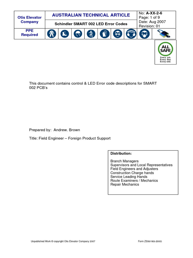 Schindler SMART 002 LED Error Codes | PDF | Elevator | Electrical ...