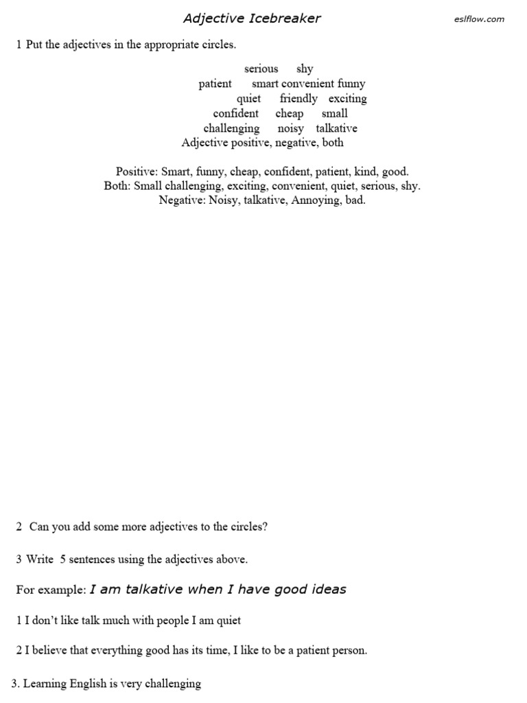 Adjectives Warm-Up | PDF