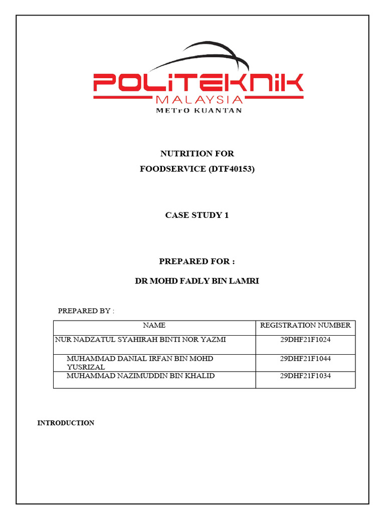 Case Study Nutrition 1 Nur Nadzatul | Download Free PDF | Foods ...