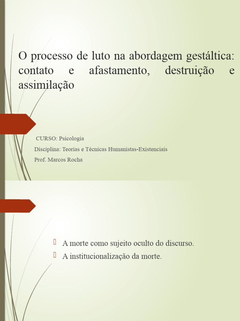 O Processo de Luto Na Abordagem Gestaltica Contato e Afastamento ...