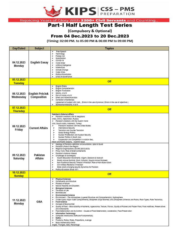 Final Half Length Schedule | PDF