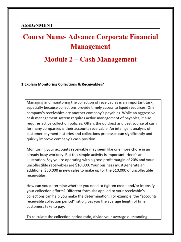 Cash Management Assignment Pdf
