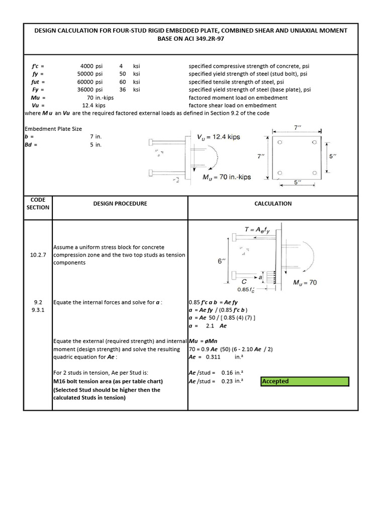 Design Calculation For Embedment Plate | PDF