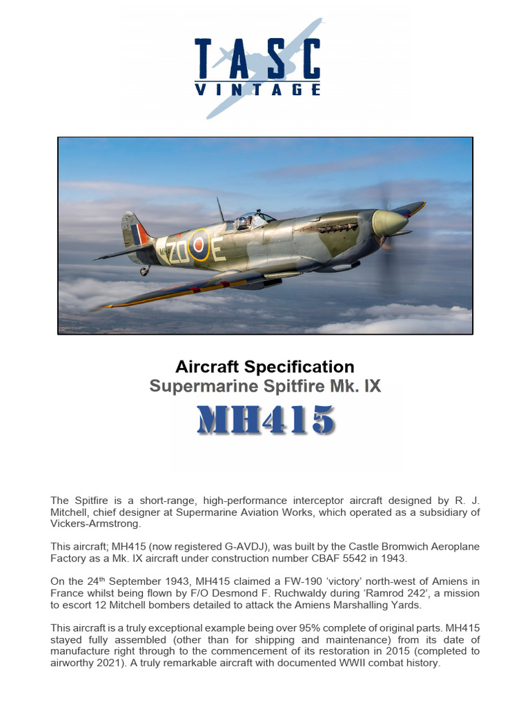 MH415 G-AVDJ Aircraft Specification | PDF | Supermarine Spitfire ...