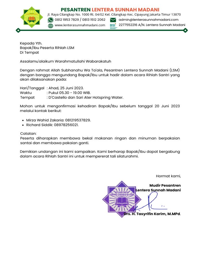 Undangan Rihlah Akhir Tahun 20222023 | PDF