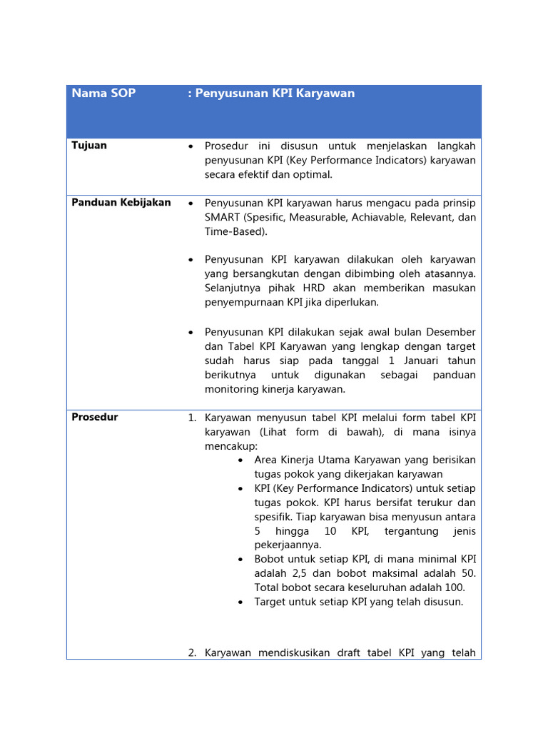 Sop Penilaian Kpi | PDF | Karier & Perkembangan | Pengelolaan Keuangan ...