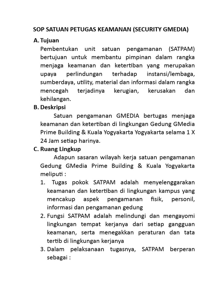 SOP SATPAM GMedia Prime & Kuala | PDF | Komputer
