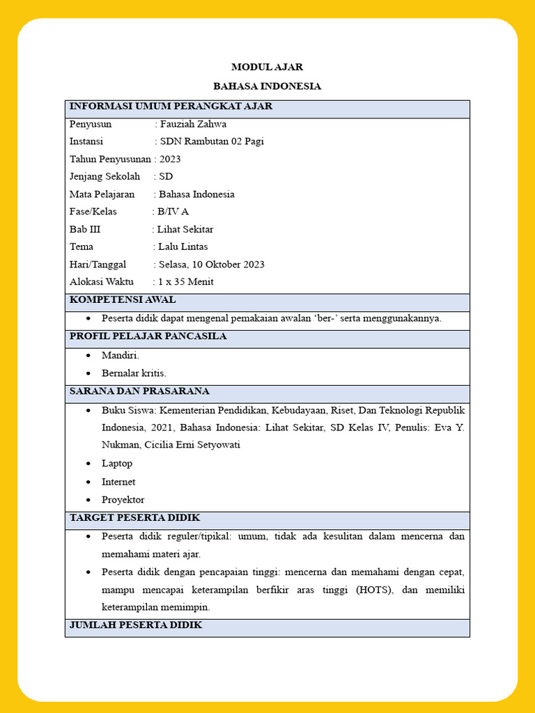 Modul Ajar Bindo Imbuhan Ber | PDF