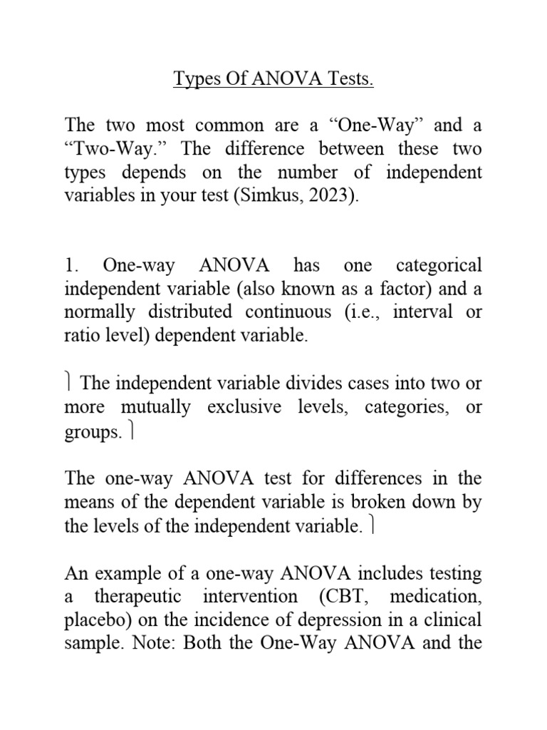 Types of ANOVA: One-Way vs Two-Way | PDF