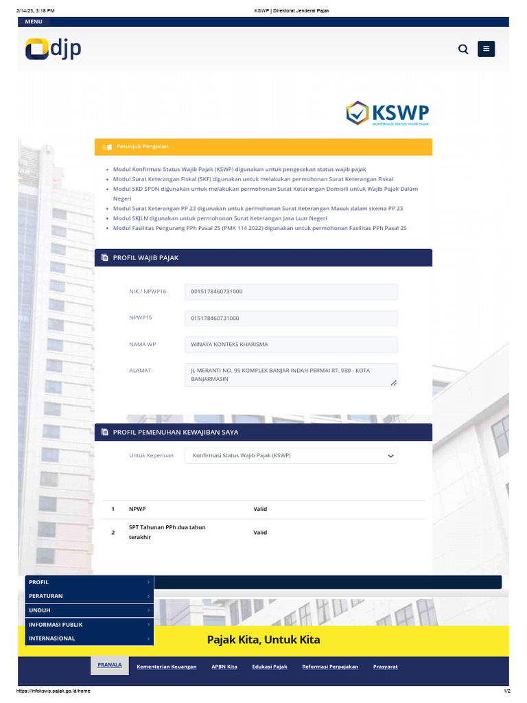 KSWP Peb 2023 WKK - Direktorat Jenderal Pajak | PDF